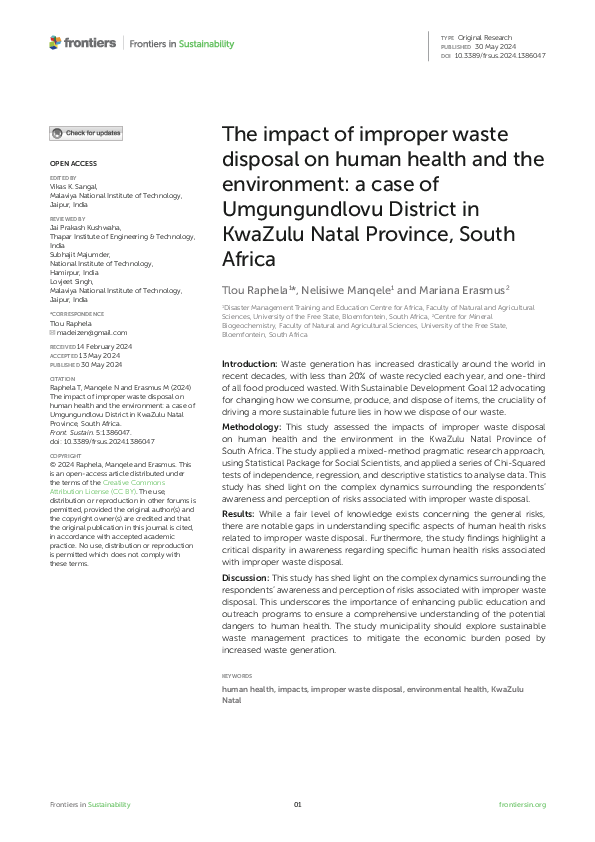 (PDF) The impact of improper waste disposal on human health and the ...