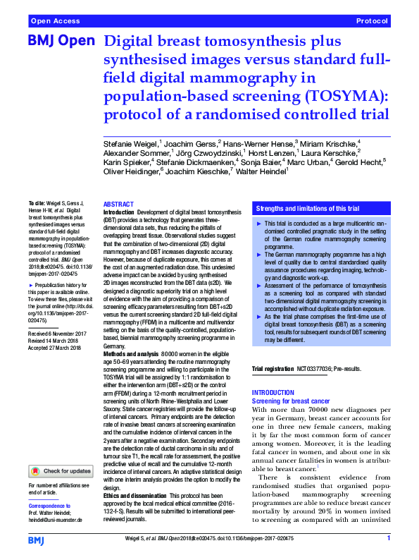 (PDF) Digital breast tomosynthesis plus synthesised images versus standard full-field digital ...