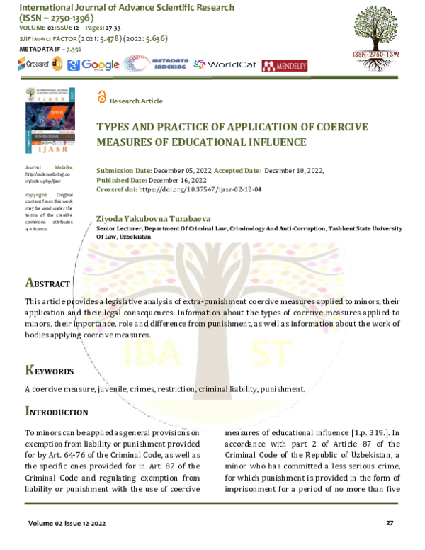 (PDF) Types and Practice of Application of Coercive Measures of ...