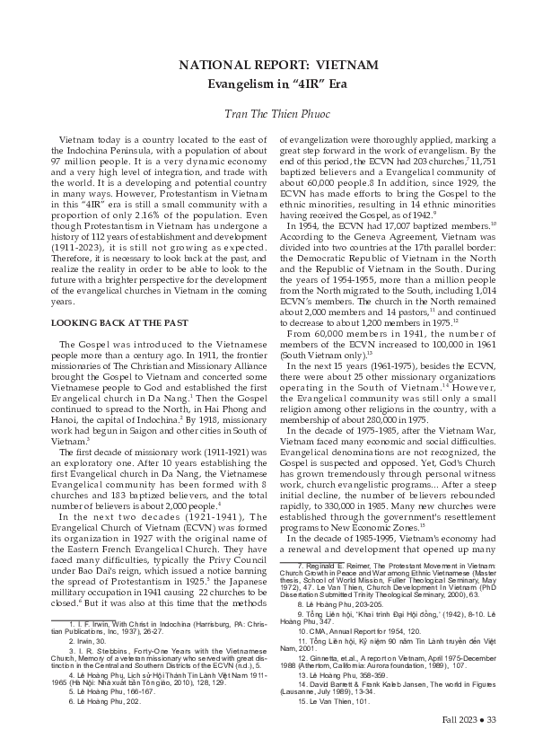 (PDF) National Report: Vietnam - Evangelism in "4IR" Era