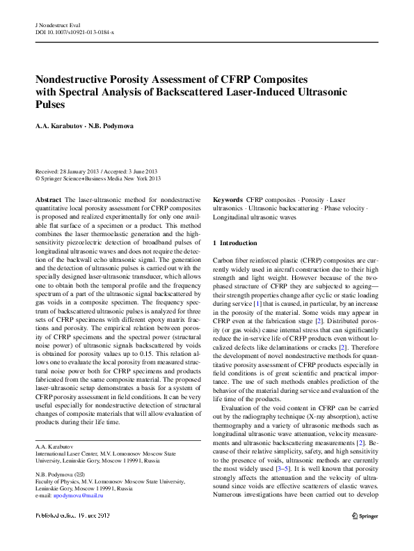 (PDF) Nondestructive Porosity Assessment of CFRP Composites with ...