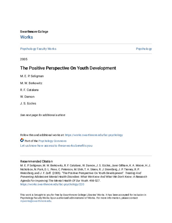 (PDF) The Positive Perspective on Youth Development