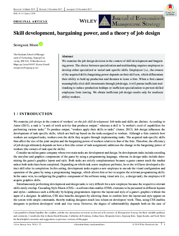 Skill development, bargaining power, and a theory of job design
