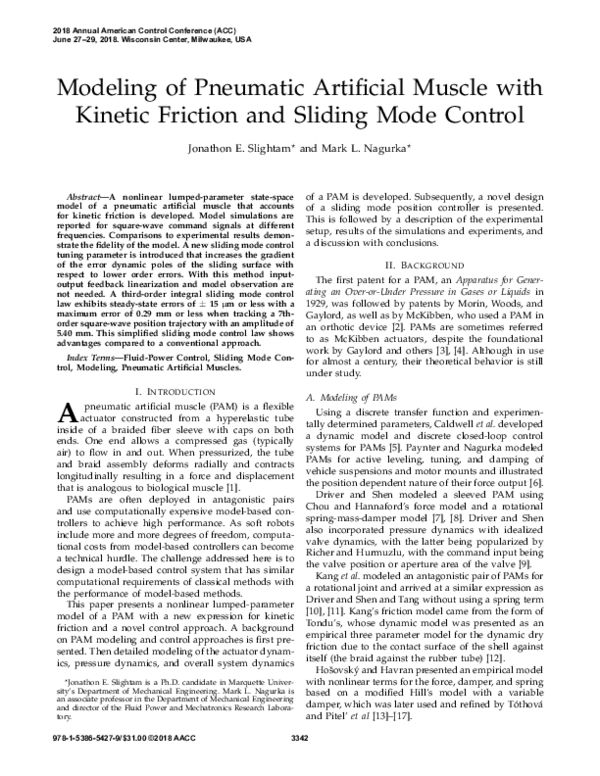 (PDF) Modeling of Pneumatic Artificial Muscle with Kinetic Friction and ...