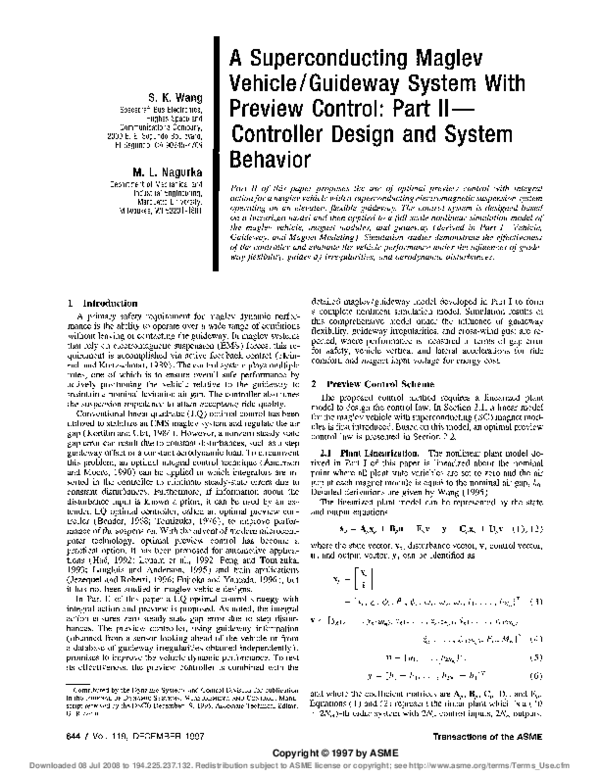 Pdf Optimal Preview Control For Maglev Systems
