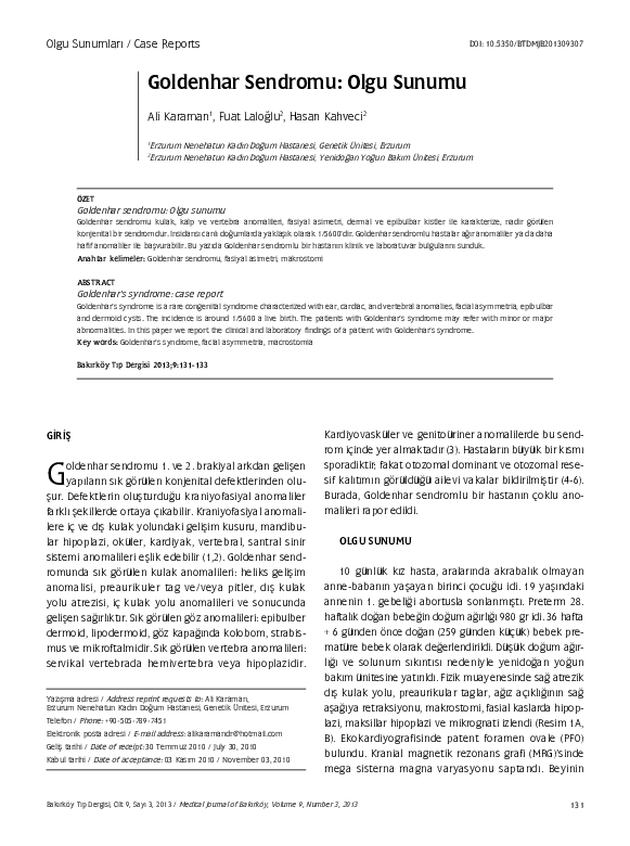 (PDF) Goldenhar sendromu: Olgu sunumu