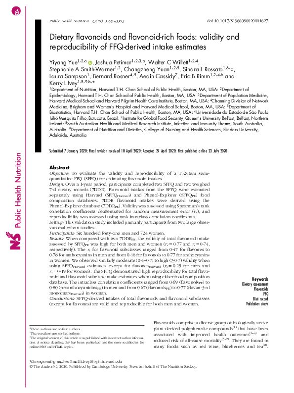 (PDF) Dietary flavonoids and flavonoid-rich foods: validity and ...