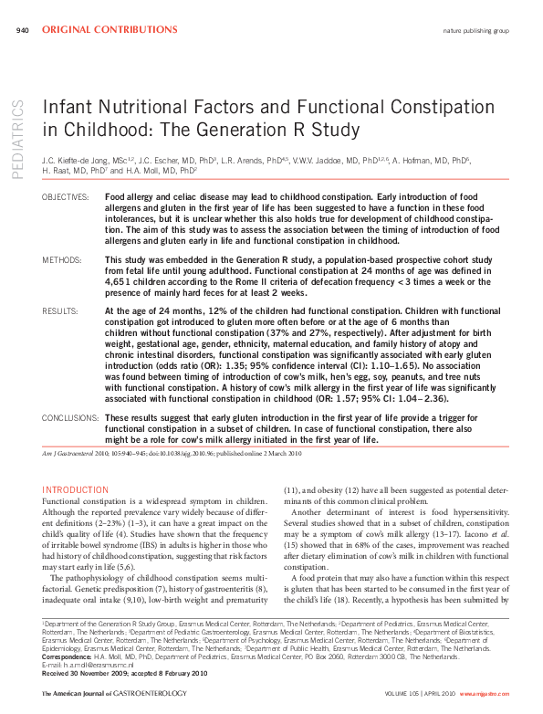 (PDF) Infant nutritional factors and functional constipation in ...