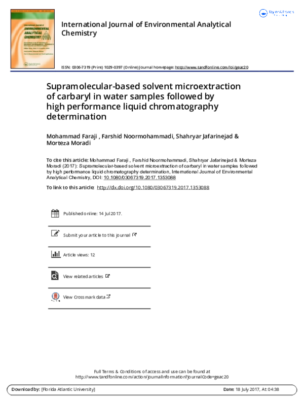 (PDF) Supramolecular-based solvent microextraction of carbaryl in water samples followed by high ...