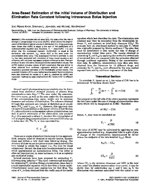 (PDF) Area-based estimation of the initial volume of distribution and ...