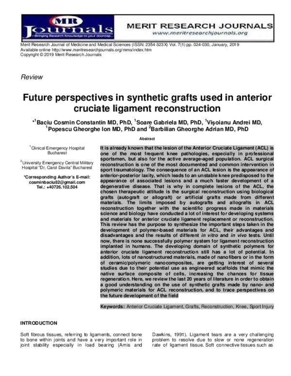 (PDF) Future perspectives in synthetic grafts used in anterior cruciate ligament reconstruction