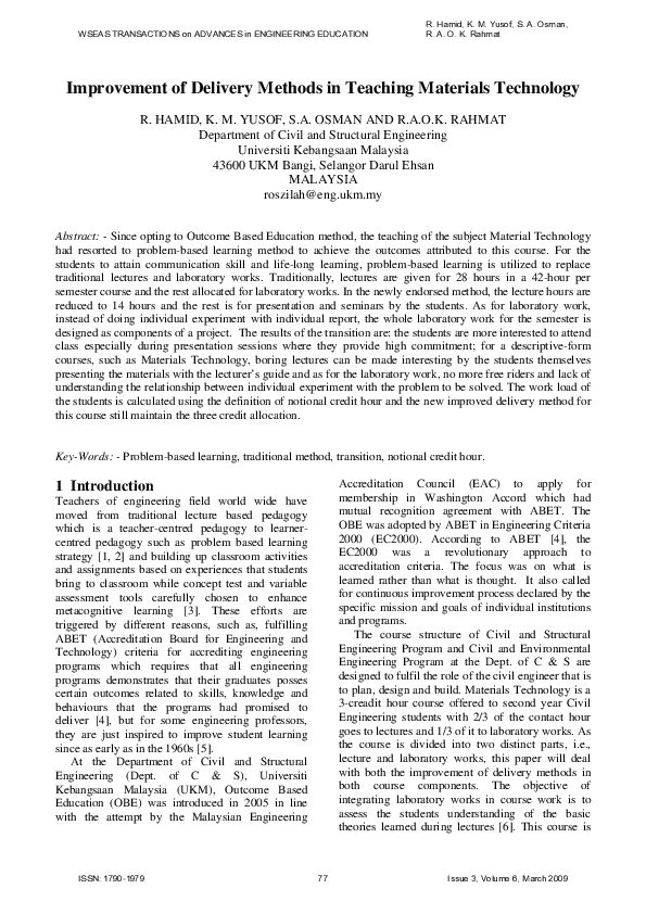(PDF) Improvement Of Delivery Methods In Teaching Materials Technology ...
