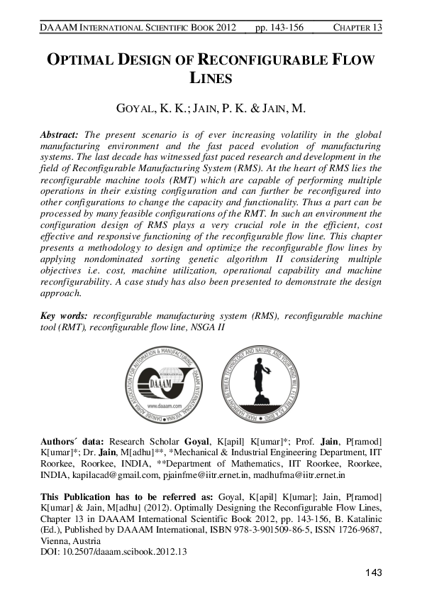 (PDF) Optimal Design of Reconfigurable Flow Lines (PDF) Optimal Design of Reconfigurable Flow Lines