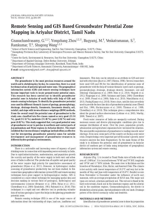 (PDF) Remote Sensing and GIS based groundwater potential mapping for ...