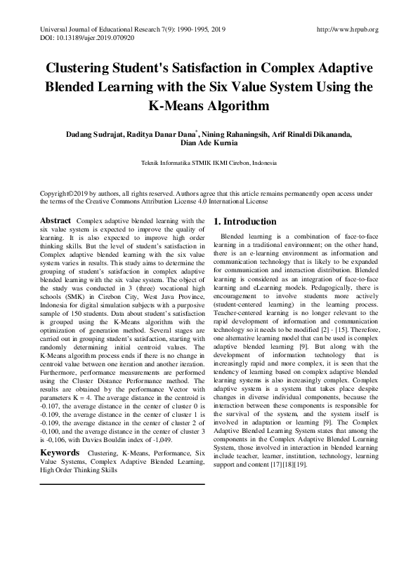 (PDF) Clustering Student Satisfaction in Blended Learning Using K-Means