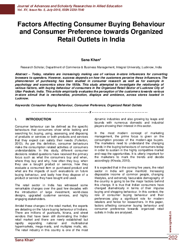(PDF) Factors Affecting Consumer Buying Behaviour and Consumer Preference towards Organized ...