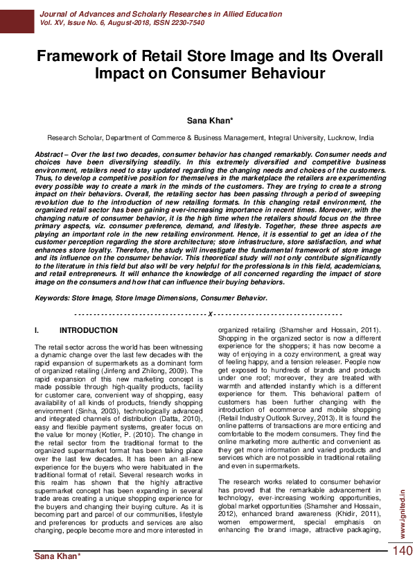 (PDF) Framework of Retail Store Image and Its Overall Impact on ...