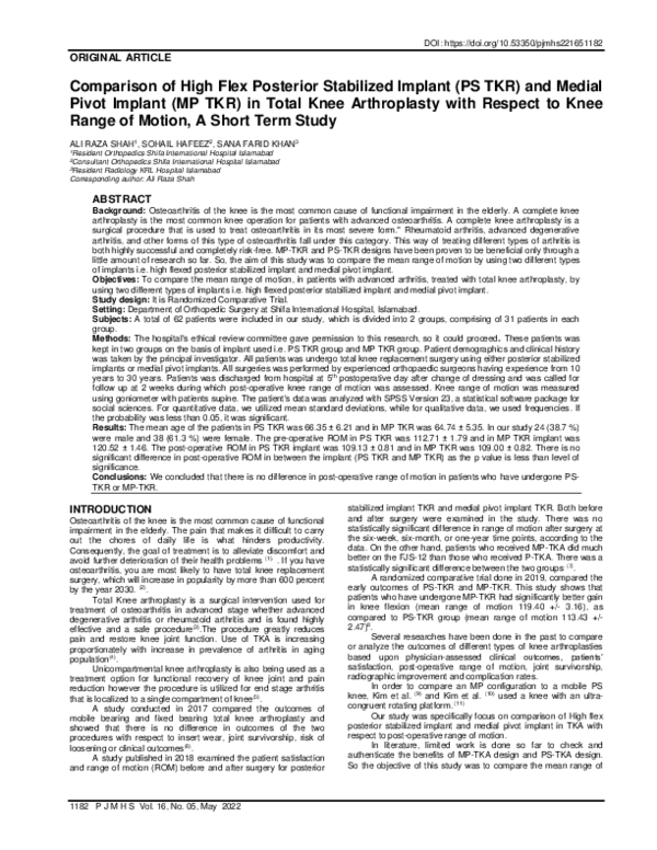 (PDF) Comparison of High Flex Posterior Stabilized Implant (PS TKR) and ...