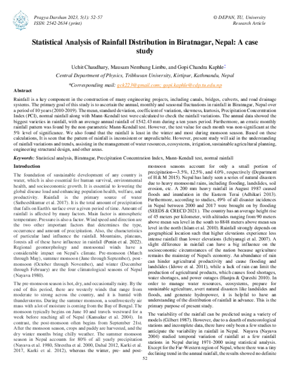 (PDF) Statistical Analysis of Rainfall Distribution in Biratnagar, Nepal: A case study