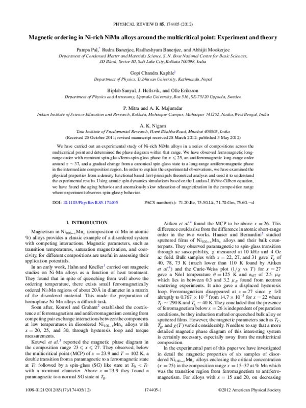 (PDF) Magnetic ordering in Ni-rich NiMn alloys around the multicritical ...