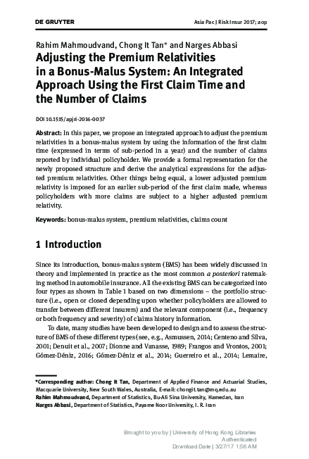 (PDF) Adjusting the Premium Relativities in a Bonus-Malus System: An ...