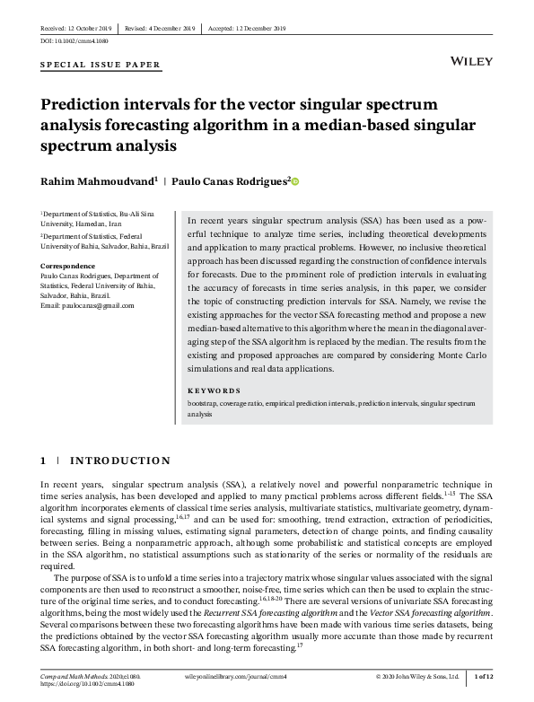 (PDF) Median-based Prediction Intervals for Singular Spectrum Analysis