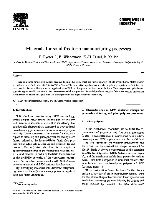 (PDF) Materials for solid freeform manufacturing processes