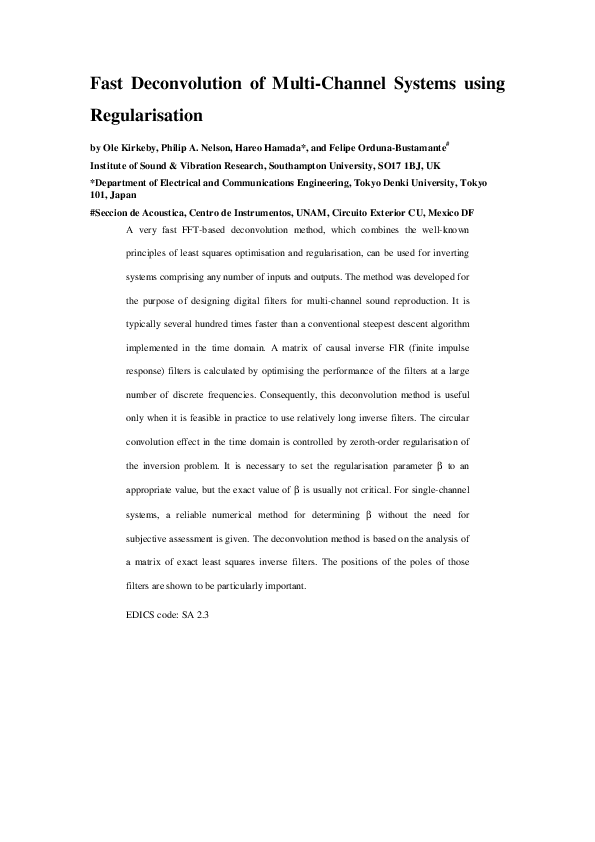 (PDF) Fast deconvolution of multichannel systems using regularization