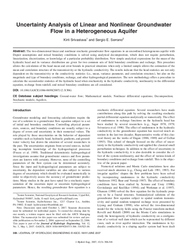 (PDF) Uncertainty Analysis of Linear and Nonlinear Groundwater Flow in a Heterogeneous Aquifer