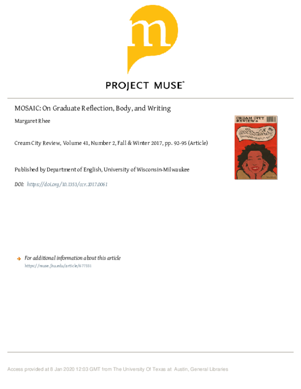 (PDF) MOSAIC: On Graduate Reflection, Body, and Writing