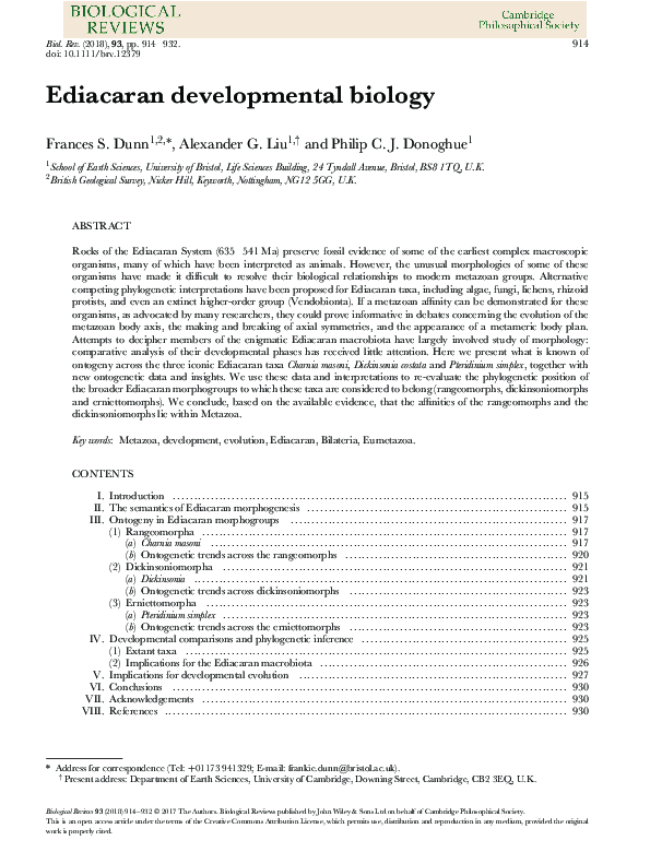 (PDF) Ediacaran developmental biology