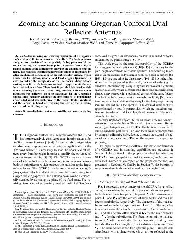 (PDF) Zooming and Scanning Gregorian Confocal Dual Reflector Antennas