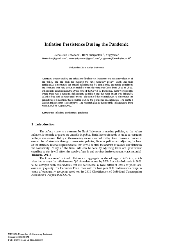 (PDF) Inflation Persistence During the Pandemic
