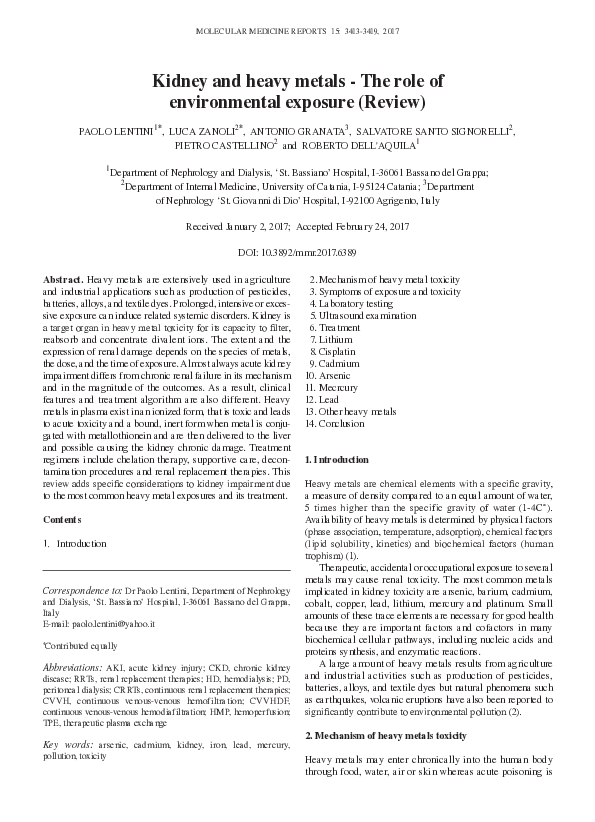 (PDF) Kidney and heavy metals - The role of environmental exposure