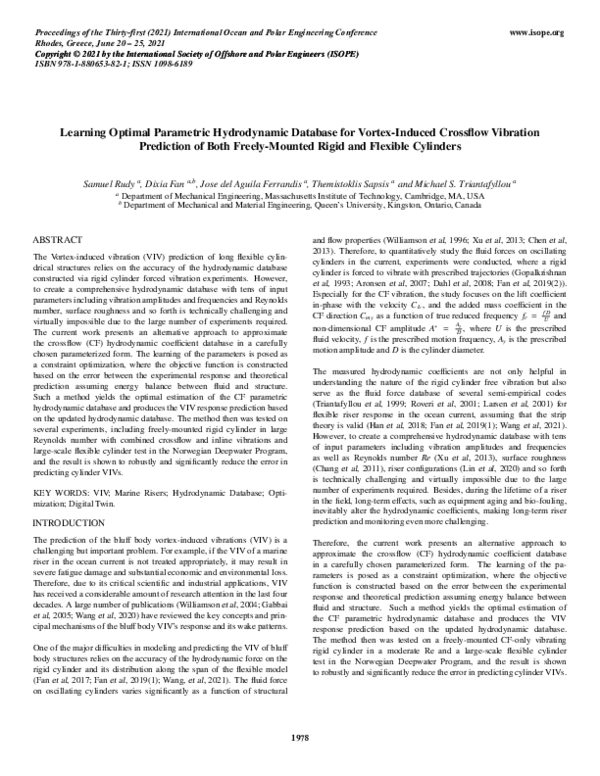 (PDF) Learning Optimal Parametric Hydrodynamic Database for Vortex-Induced Crossflow Vibration ...
