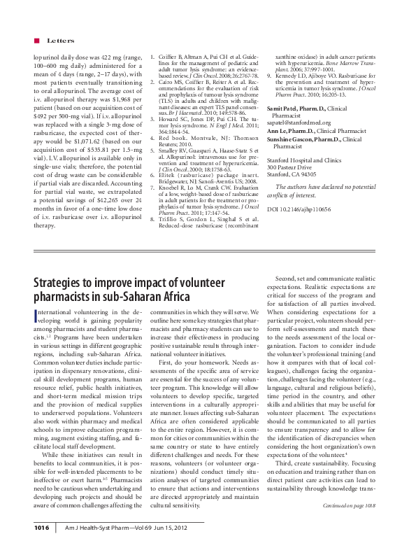 (PDF) Strategies to improve impact of volunteer pharmacists in sub ...