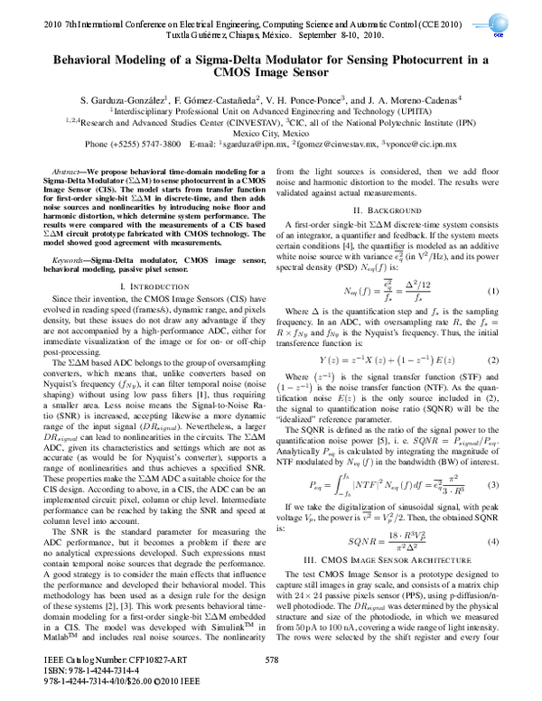 (PDF) Behavioral modeling of a Sigma-Delta Modulator for sensing photocurrent in a CMOS Image Sensor