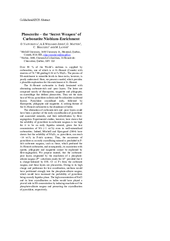 (PDF) Phoscorite – The ‘Secret Weapon’ of Carbonatite Niobium-Enrichment
