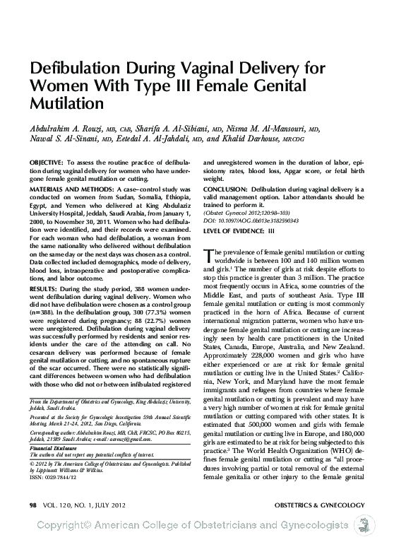 (PDF) Defibulation During Vaginal Delivery for Women With Type III ...