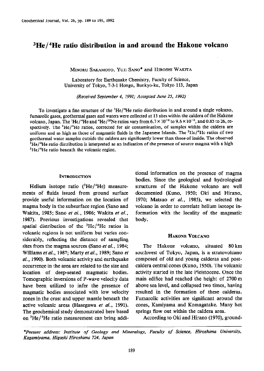 (PDF) 3He/4He ratio distribution in and around the Hakone volcano