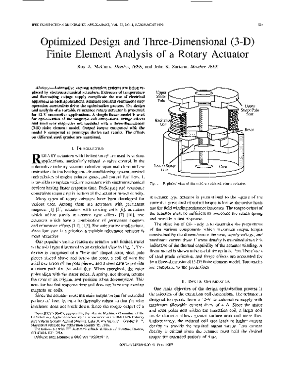 (PDF) Optimized design and three-dimensional (3-D) finite element analysis of a rotary actuator