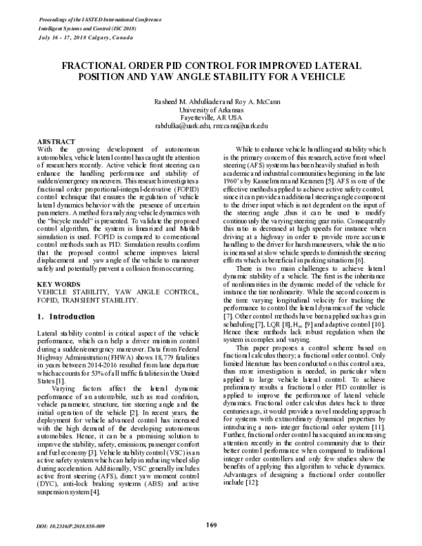 (PDF) Fractional Order PID Control for Improved Lateral Position and Yaw Angle Stability for a ...