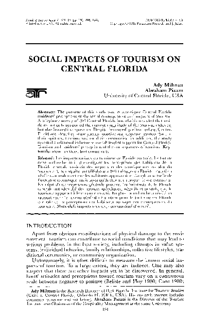 (PDF) Social impacts of tourism on central florida