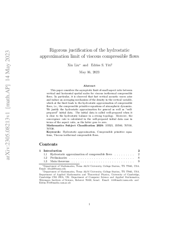 Pdf Rigorous Justification Of The Hydrostatic Approximation Limit Of Viscous Compressible Flows