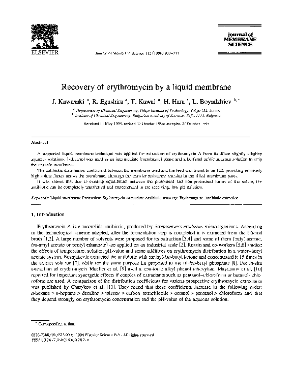 (PDF) Erythromycin Recovery via Liquid Membrane