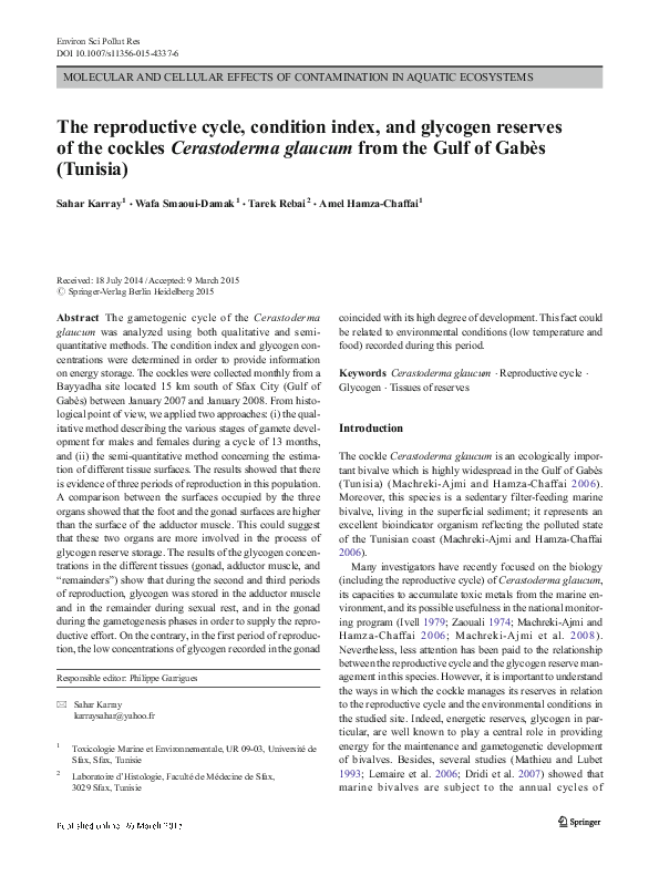 (PDF) The reproductive cycle, condition index, and glycogen reserves of ...
