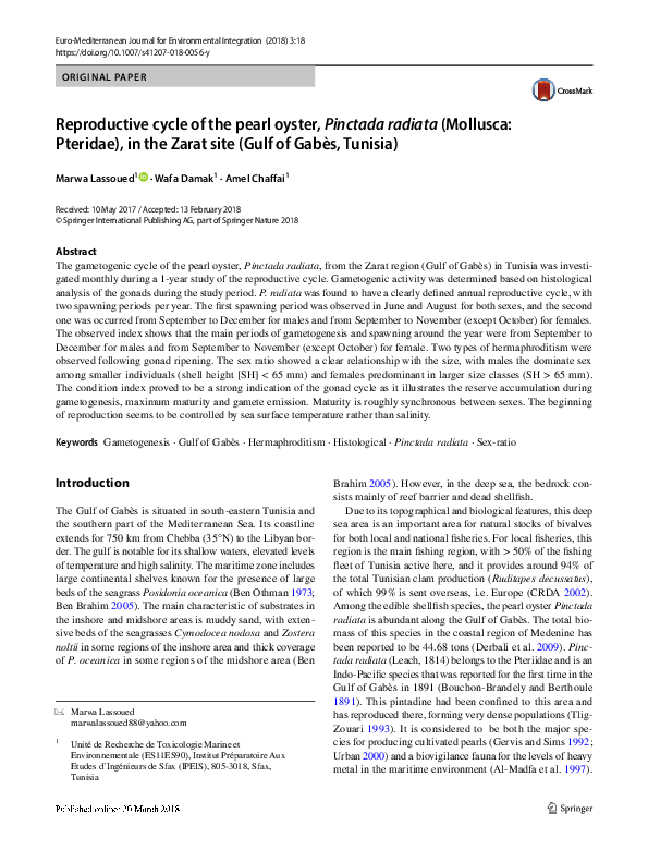 (PDF) Reproductive cycle of the pearl oyster, Pinctada radiata ...