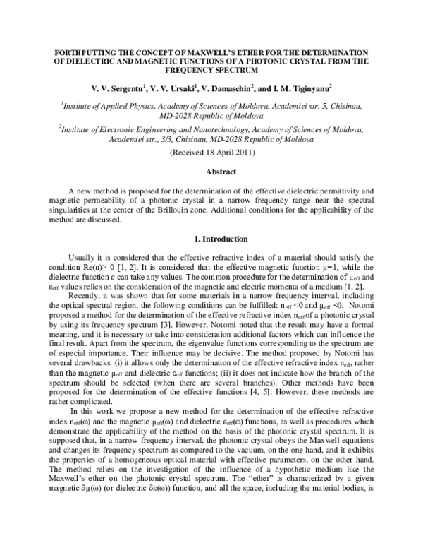 (PDF) Forthputting the Concept of Maxwell's Ether for the Determination ...