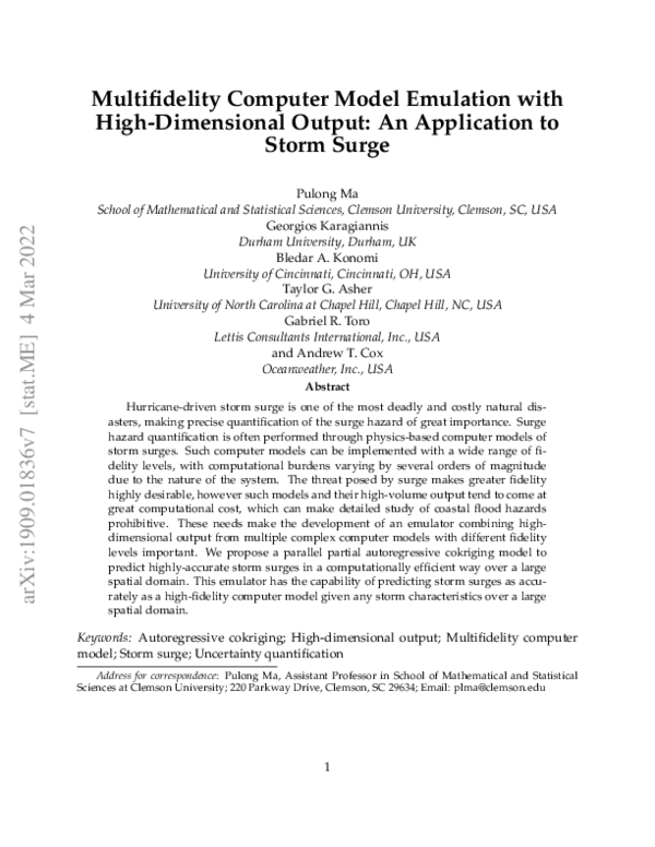 (PDF) Multifidelity Computer Model Emulation with High-Dimensional Output