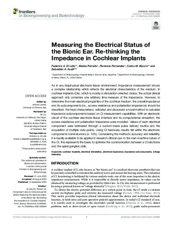 (PDF) Measuring the Electrical Status of the Bionic Ear. Re-thinking ...